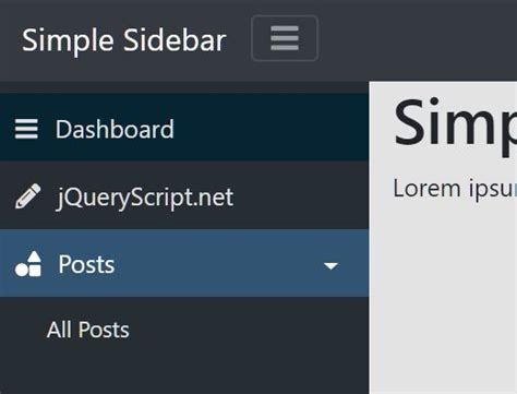 Collapsible Sidenbar Navigation For Dashboard SimpleSidebar Free