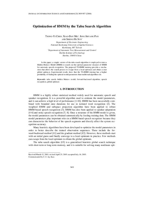 pdf optimization of hmm by the tabu search algorithm jeng shyang pan