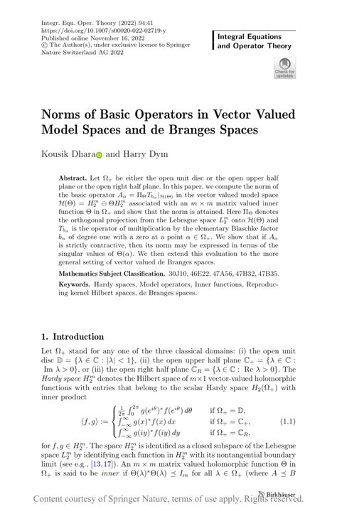 norms of basic operators in vector valued model spaces and de branges spaces request pdf
