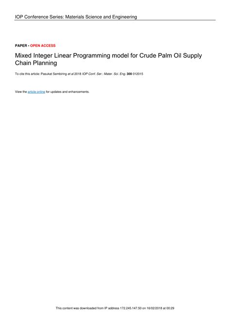 pdf mixed integer linear programming model for crude palm oil supply chain planning