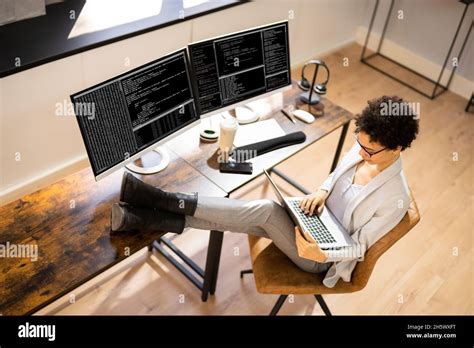 Lead Programmer Woman Coding Software On Computer Stock Photo Alamy