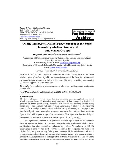 pdf on the number of distinct fuzzy subgroups for some elementary abelian groups and
