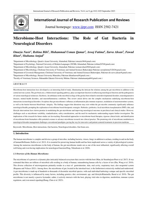 Pdf Microbiome Host Interactions The Role Of Gut Bacteria In Neurological Disorders
