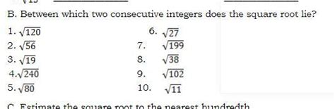 b between which two consecutive integers does the square root lie brainly ph