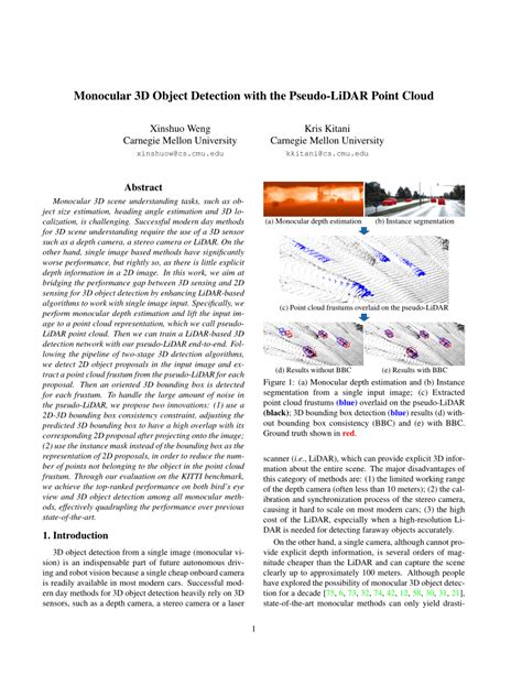 pdf monocular 3d object detection with the pseudo lidar point cloud