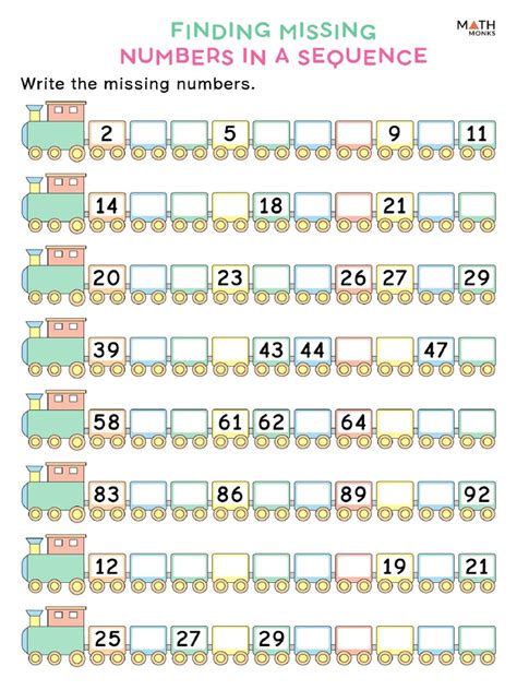 finding missing numbers in a sequence worksheet pdf