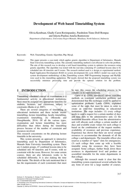 pdf development of web based timetabling system