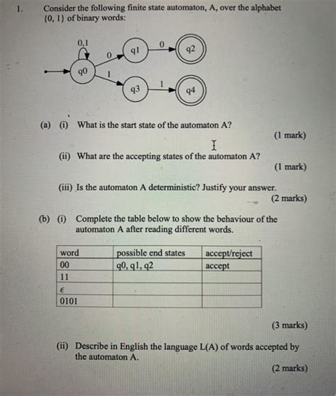 solved 1 consider the following finite state automaton a