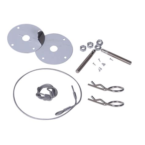 Kite Reel Racing Style Stainless Steel Mount Hood Pin Pins Plate Bonnet Lock Kit Universal