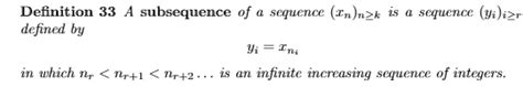 solved definition 33 defined by subsequence sequence tn nzk is sequencc in ihich il it l