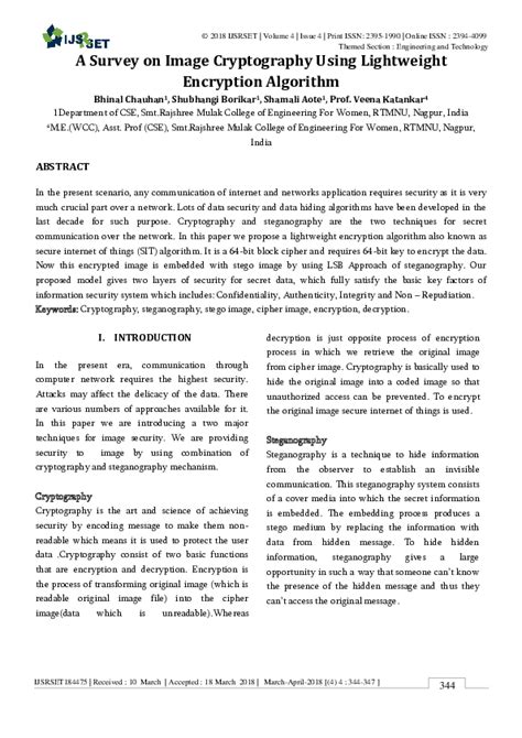 pdf a survey on image cryptography using lightweight encryption algorithm international