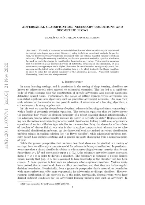adversarial classification necessary conditions and geometric flows deepai