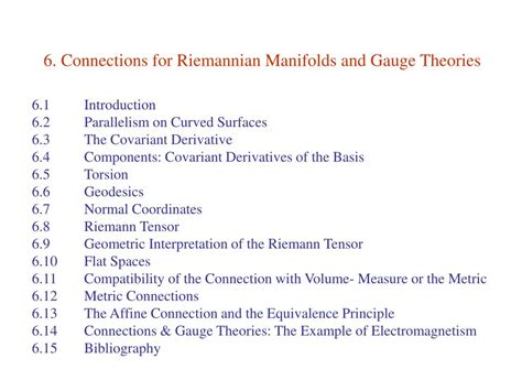 ppt 6 connections for riemannian manifolds and gauge theories powerpoint presentation id 671383