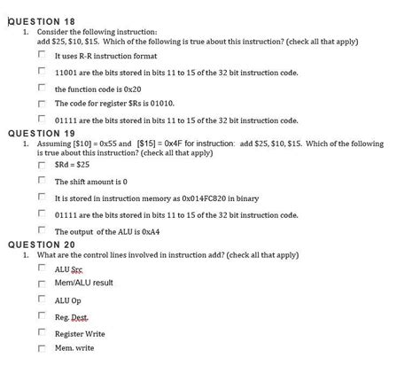 solved question 18 1 consider the following instruction