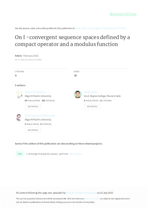 pdf on i convergent sequence spaces defined by a compact operator and a modulus function
