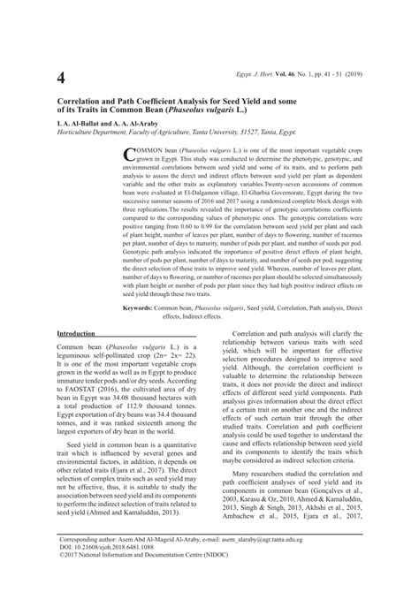 pdf correlation and path coefficient analysis for seed yield and some of its traits in ‎common