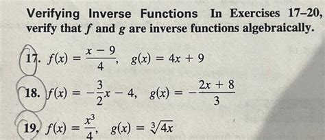 solved verifying inverse functions in exercises 17 20