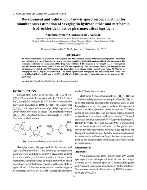 pdf development and validation of uv vis specctroscopy method for simultaneous estimation of