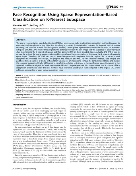 pdf face recognition using sparse representation based classification on k nearest subspace