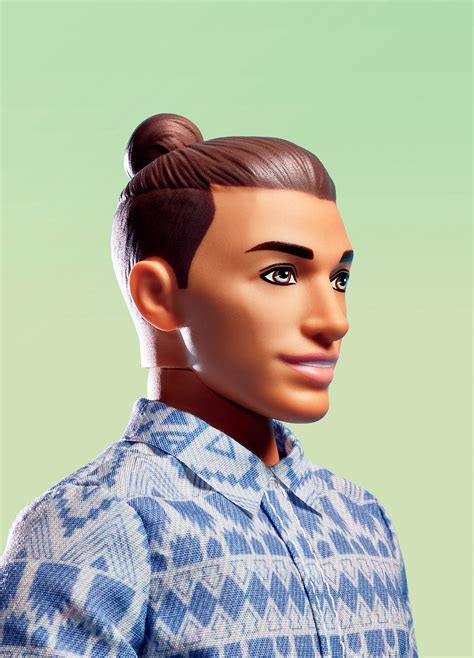 Dolls Barbie Fashionistas Ken Brown Hair Man Bun Broad Body Tan Nude