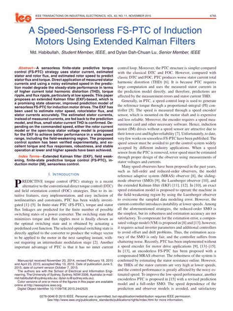 pdf a speed sensorless fs ptc of induction motors using extended kalman filters