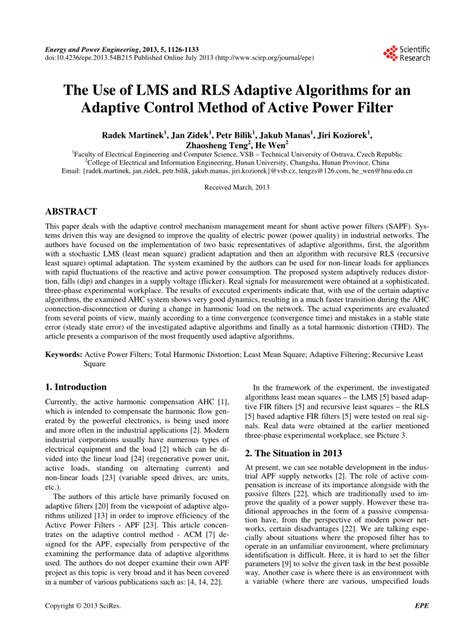 pdf the use of lms and rls adaptive algorithms for an adaptive control method of active power