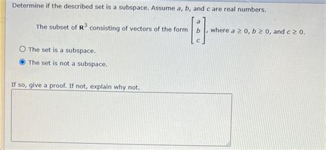 solved determine if the described set is a subspace assume