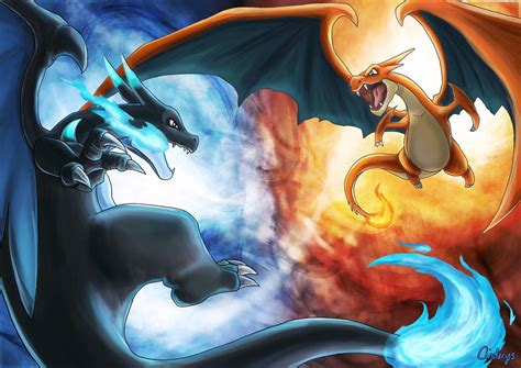 Download Epic Charizard Vs Mega X Fanart Wallpaper