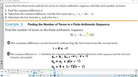 math 10 9 2 example 6 finding the number of terms in a finite arithmetic sequence youtube