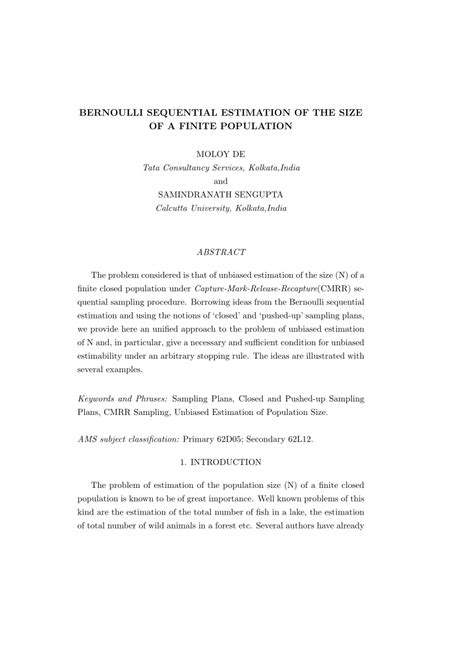 pdf bernoulli sequential estimation of the size of a finite population