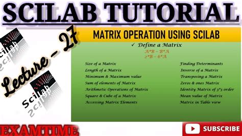 matrix operation using scilab youtube