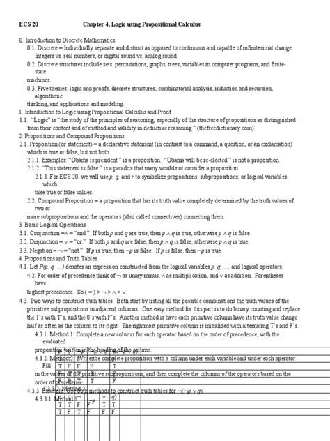 ecs 20 chapter 4 logic using propositional calculus p is false if p is false then p is true