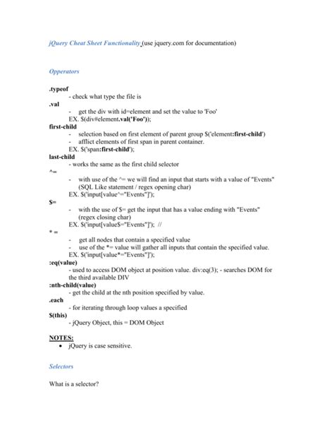 jquery cheat sheet functionality use jquery