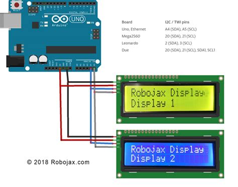how to use 2 or more lcd1602 i2c modules with arduino robojax