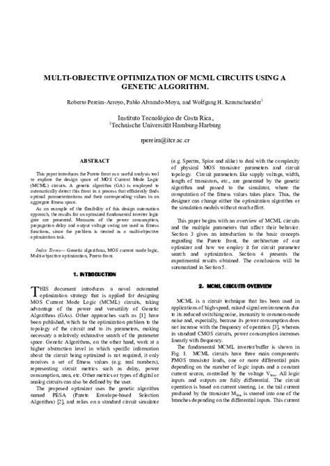 pdf multi objective optimization of mcml circuits using a genetic algorithm pablo alvarado