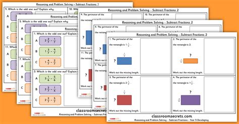subtract fractions year 5 fractions reasoning and problem solving classroom secrets