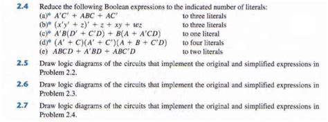 solved 2 5 reduce the following boolean expressions to the
