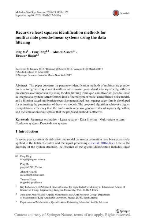 recursive least squares identification methods for multivariate pseudo linear systems using the