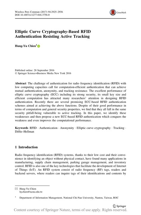 elliptic curve cryptography based rfid authentication resisting active tracking request pdf