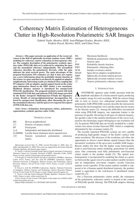 pdf coherency matrix estimation of heterogeneous clutter in high resolution polarimetric sar