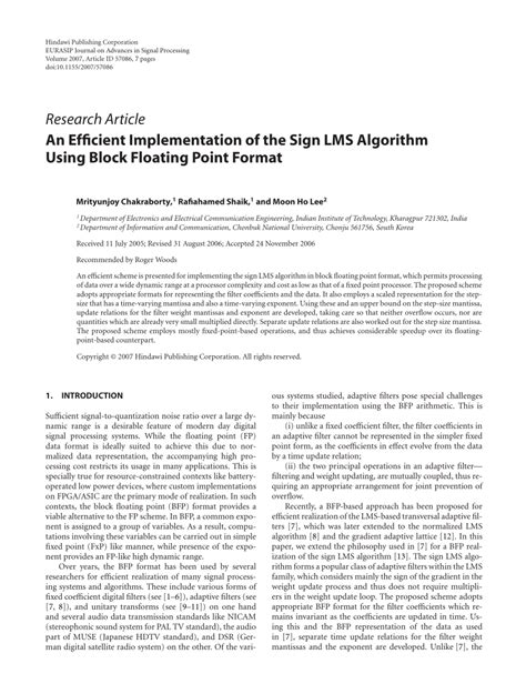 pdf an efficient implementation of the sign lms algorithm using block floating point format