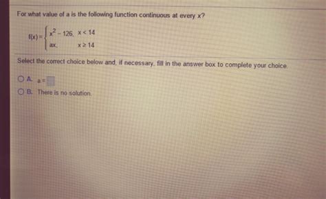solved for what value of a is the following function