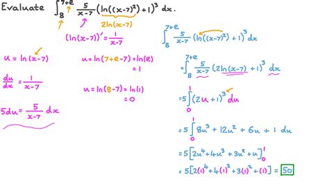 question video evaluating the definite integral of a product by using a subsitution nagwa