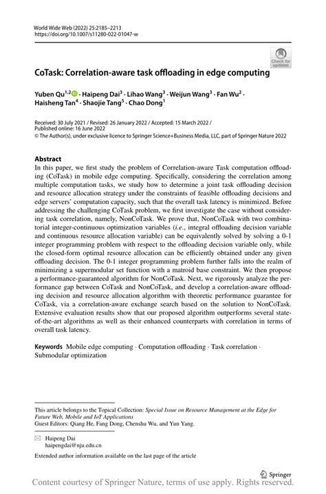 cotask correlation aware task offloading in edge computing request pdf