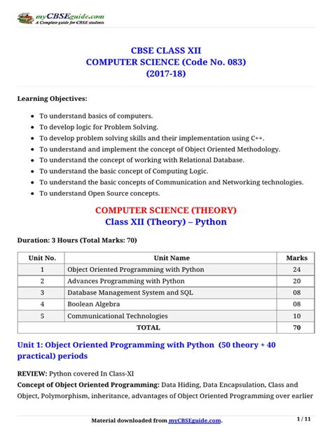 12 computer science syllabus 2017 constructor object oriented programming class computer