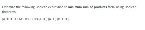 solved optimize the following boolean expression to minimum