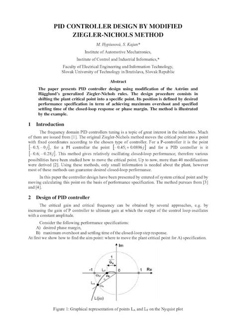 pdf pid controller design by modified ziegler nichols methoddsp vscht cz konference matlab