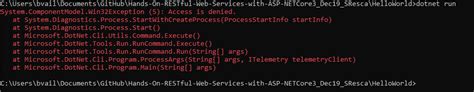 c clean asp core 3 project won t start systemponentmodel win32exception 5 access
