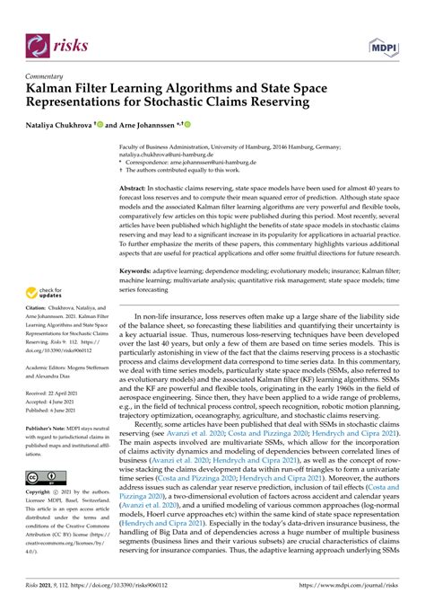 pdf kalman filter learning algorithms and state space representations for stochastic claims