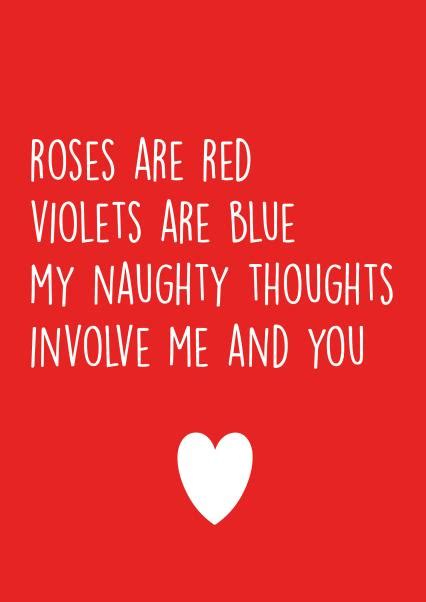 Cheeky Typography Poem Anniversary Card Valentines Day Card Roses Are Red My Naughty